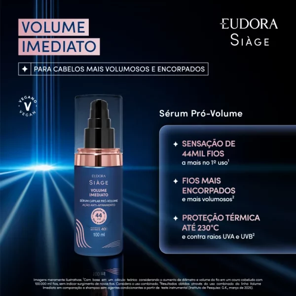 Sérum Pró-Volume Siàge Volume Imediato 100ml Eudora - Saldão dos Perfumes